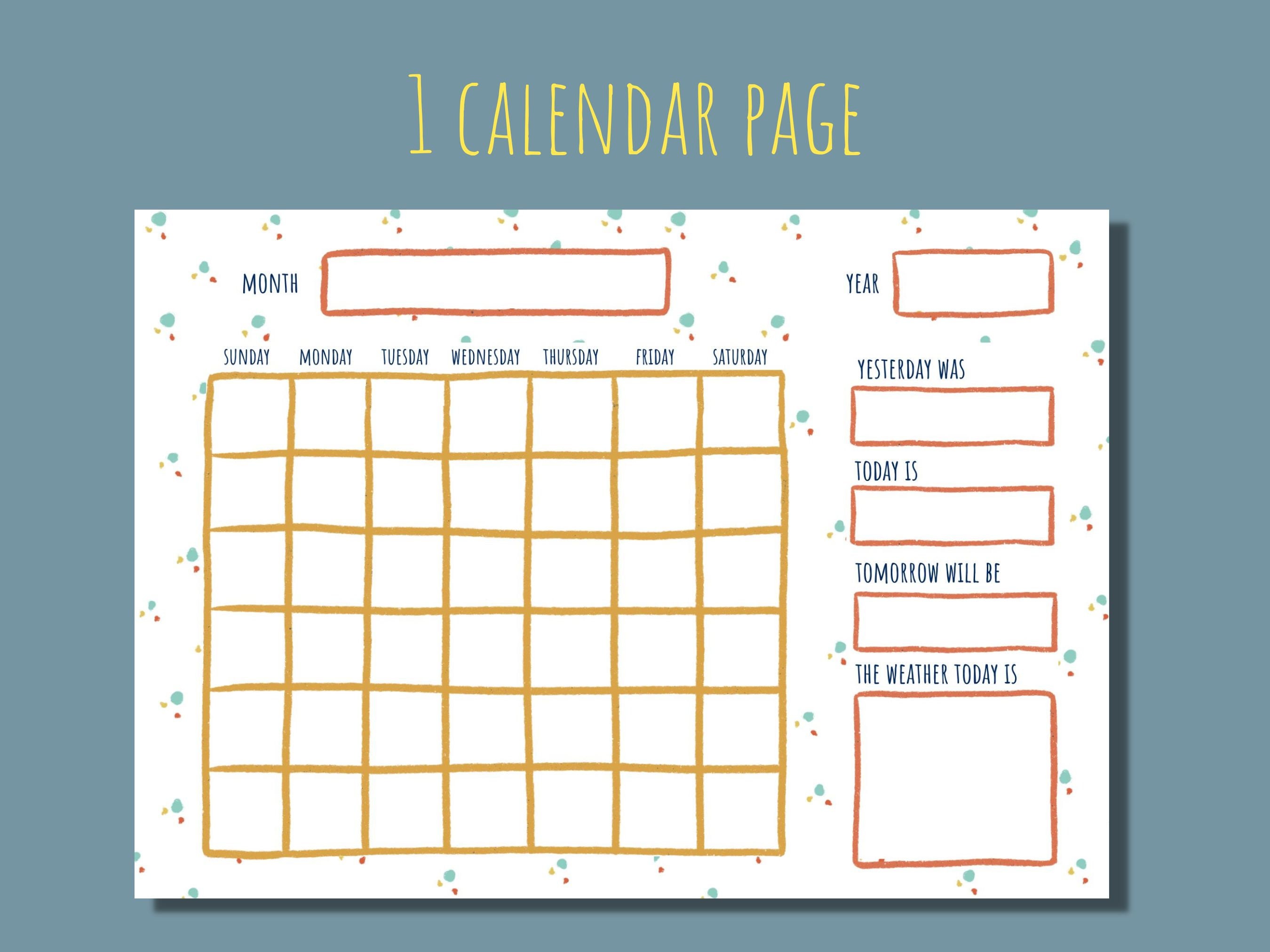 Printable Calendar for Kids Wall Calendar for Homeschooling - Etsy