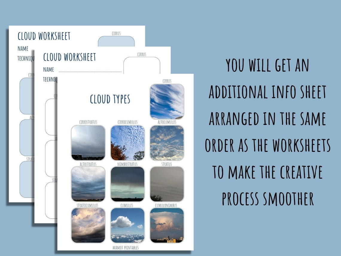 Printable Cloud Study Flashcards, Art Lesson Plan for Nature Studies ...