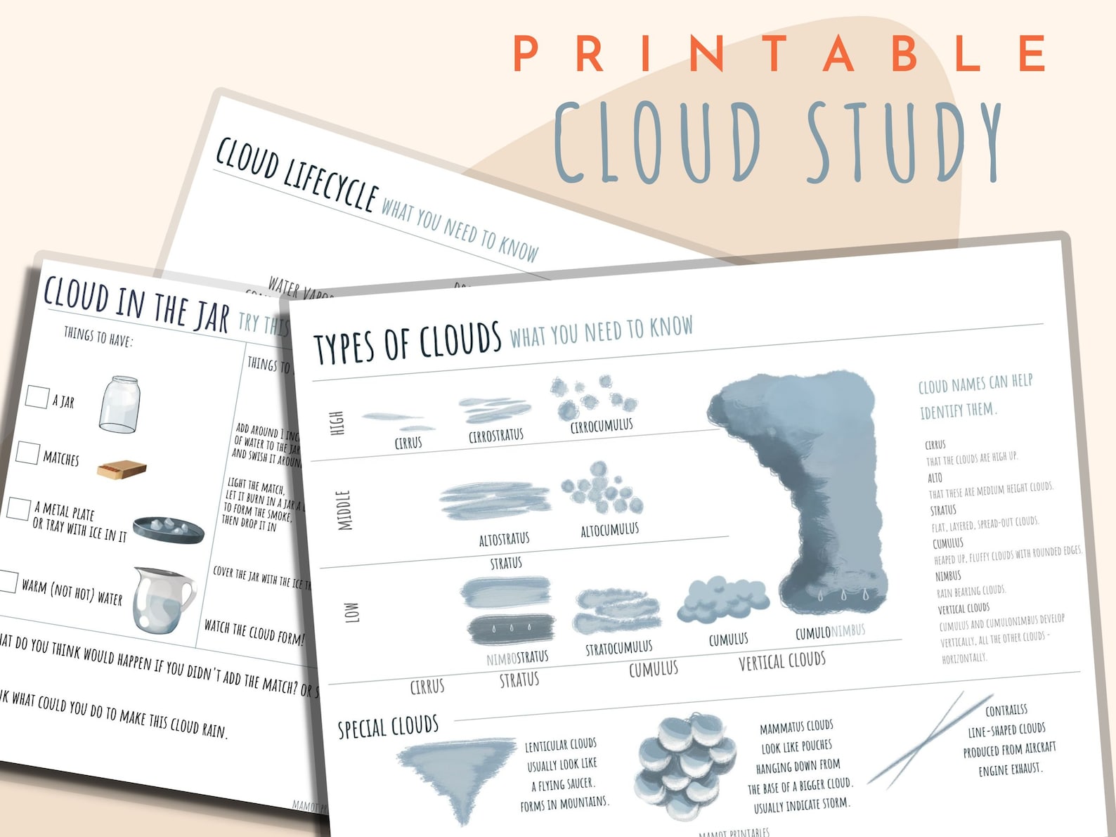 Nature Journal Cloud Log Printable Cloud Unit Study Homeschool Weather ...
