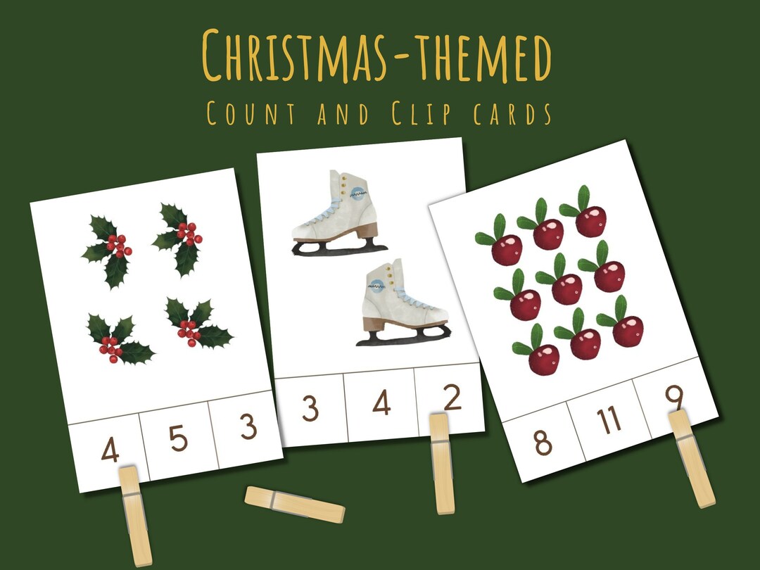 Printable Christmas Activity for Kids Count and Clip Cards, Number ...