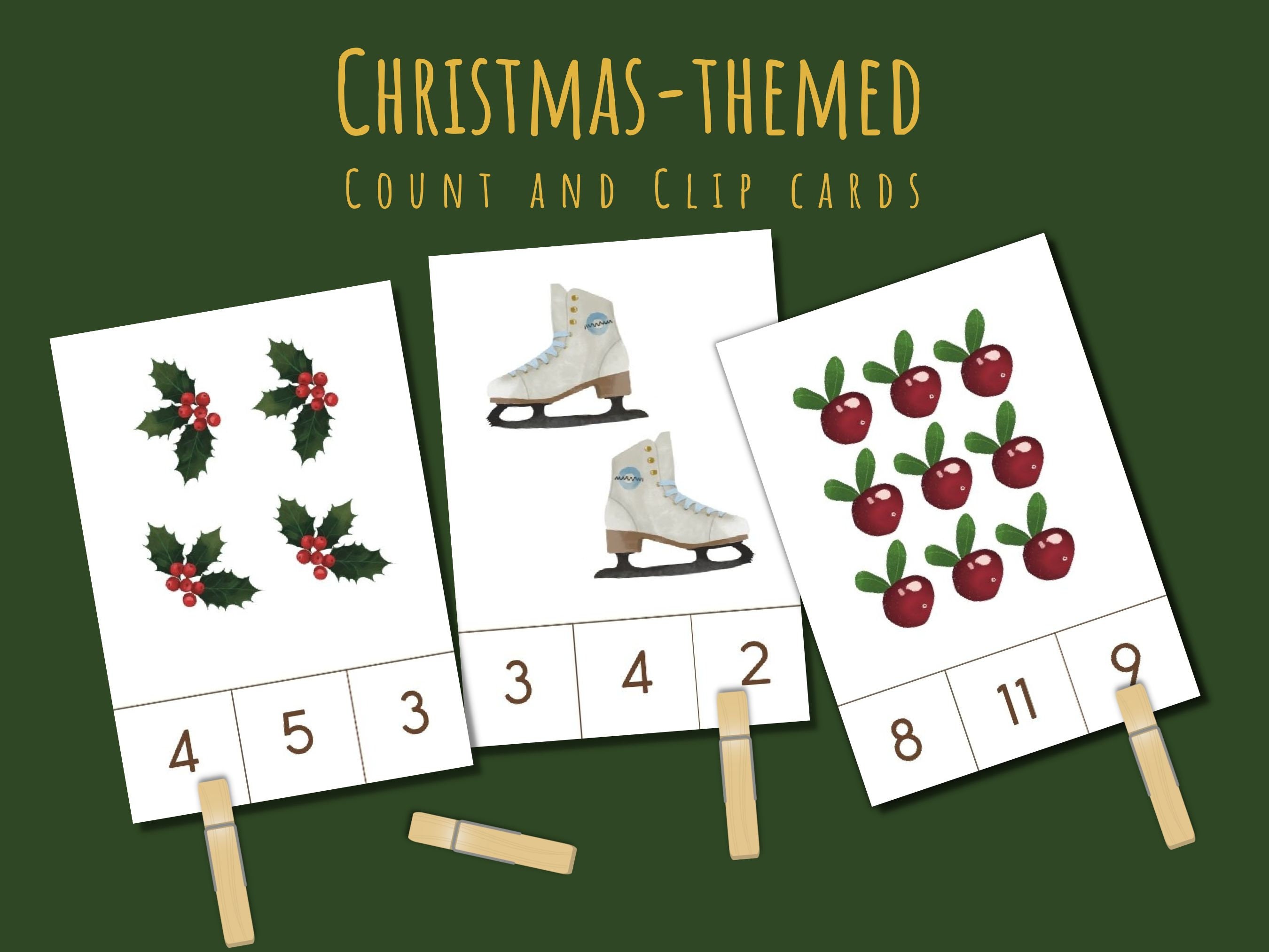 Printable Christmas Activity for Kids Count and Clip Cards - Etsy