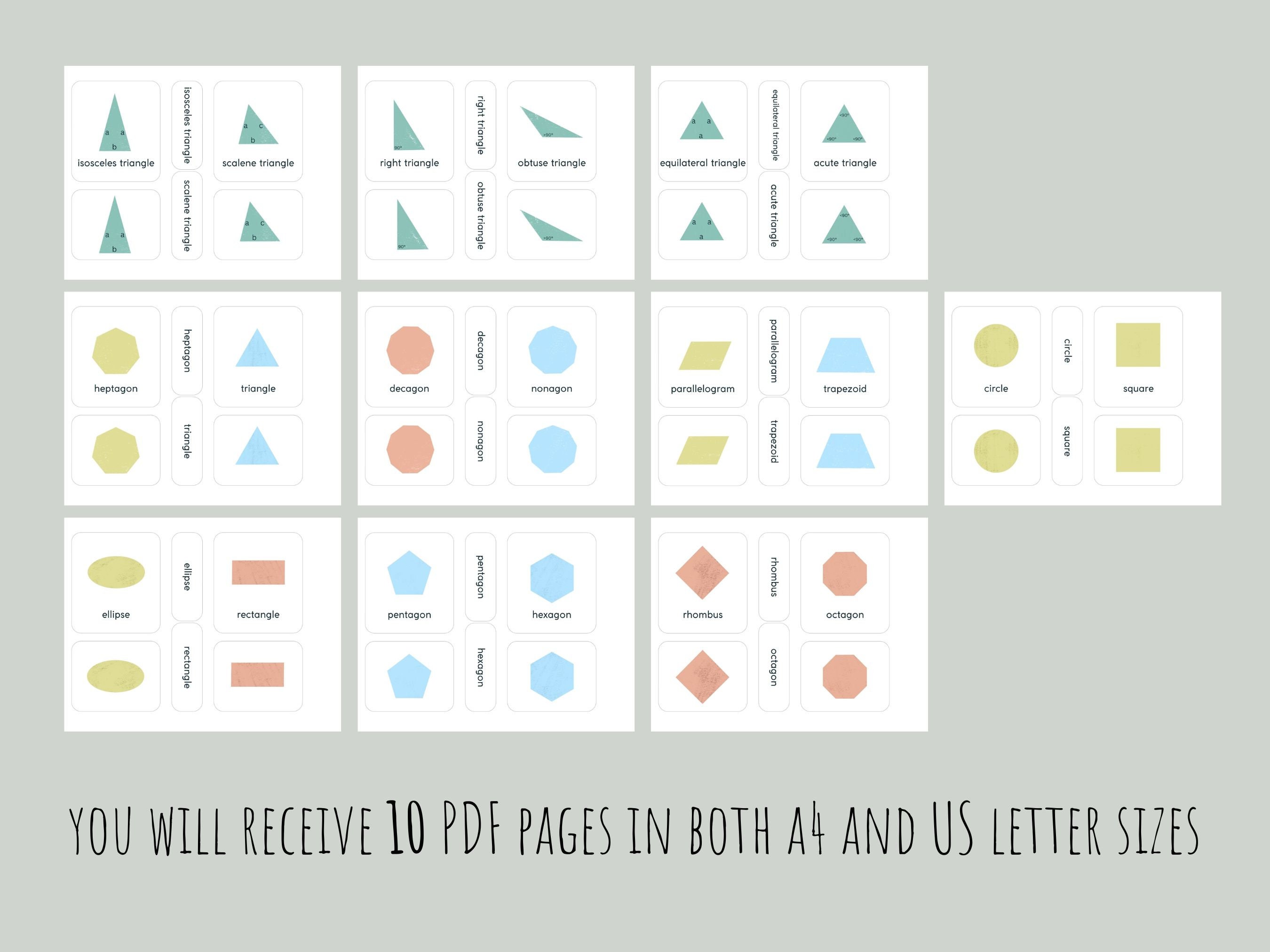 Printable Preschool Shapes Learning Cards, Kindergarten Math Cards With ...