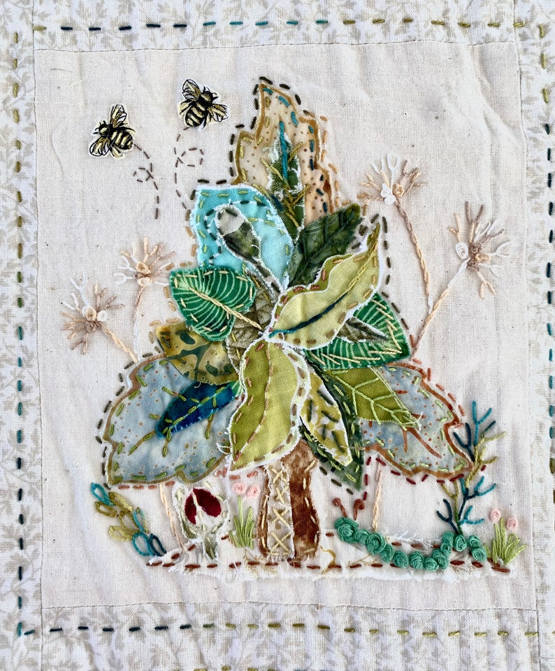 Leaf Tree With Caterpillar. Panel 9. Raw Edge Slow Stitching Digital ...