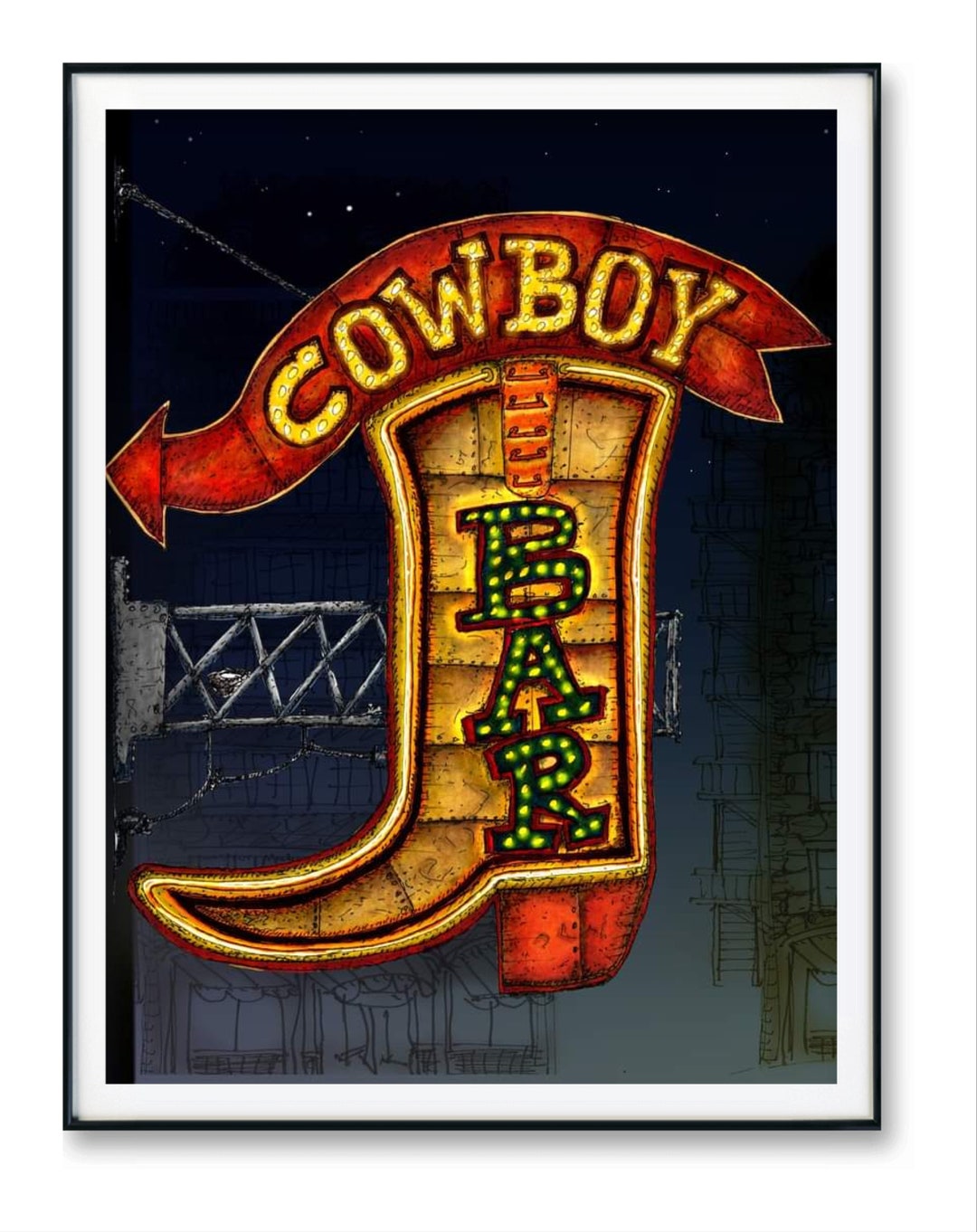 Cowboy Bar - Print of Original Art by Gregory Freeman. Gallery Quality ...