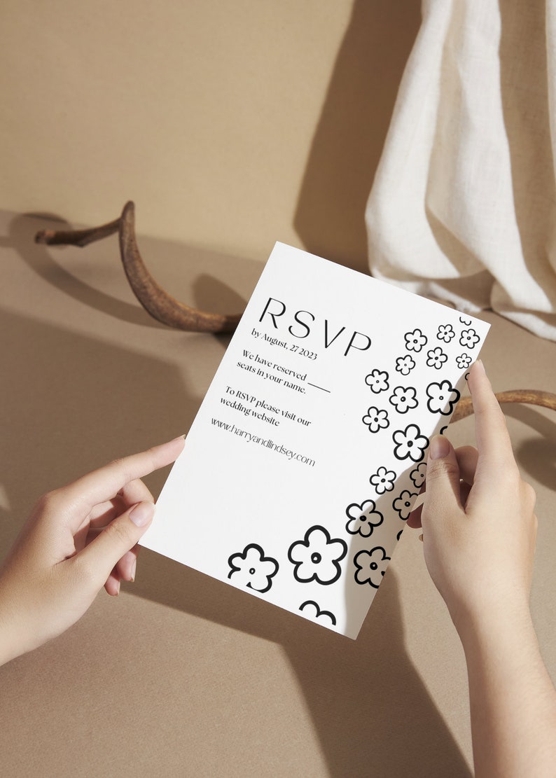 Modern Wedding RSVP Card | Floral Details, Customizable Text - Etsy