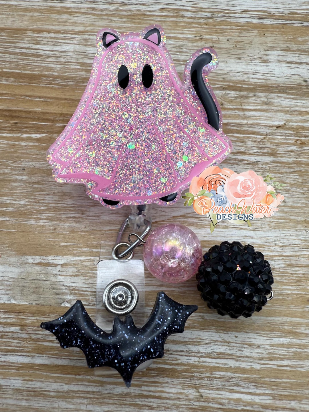 Glitter Ghost Cat Badge Reel, Spooky Halloween Bat Accessory - Etsy