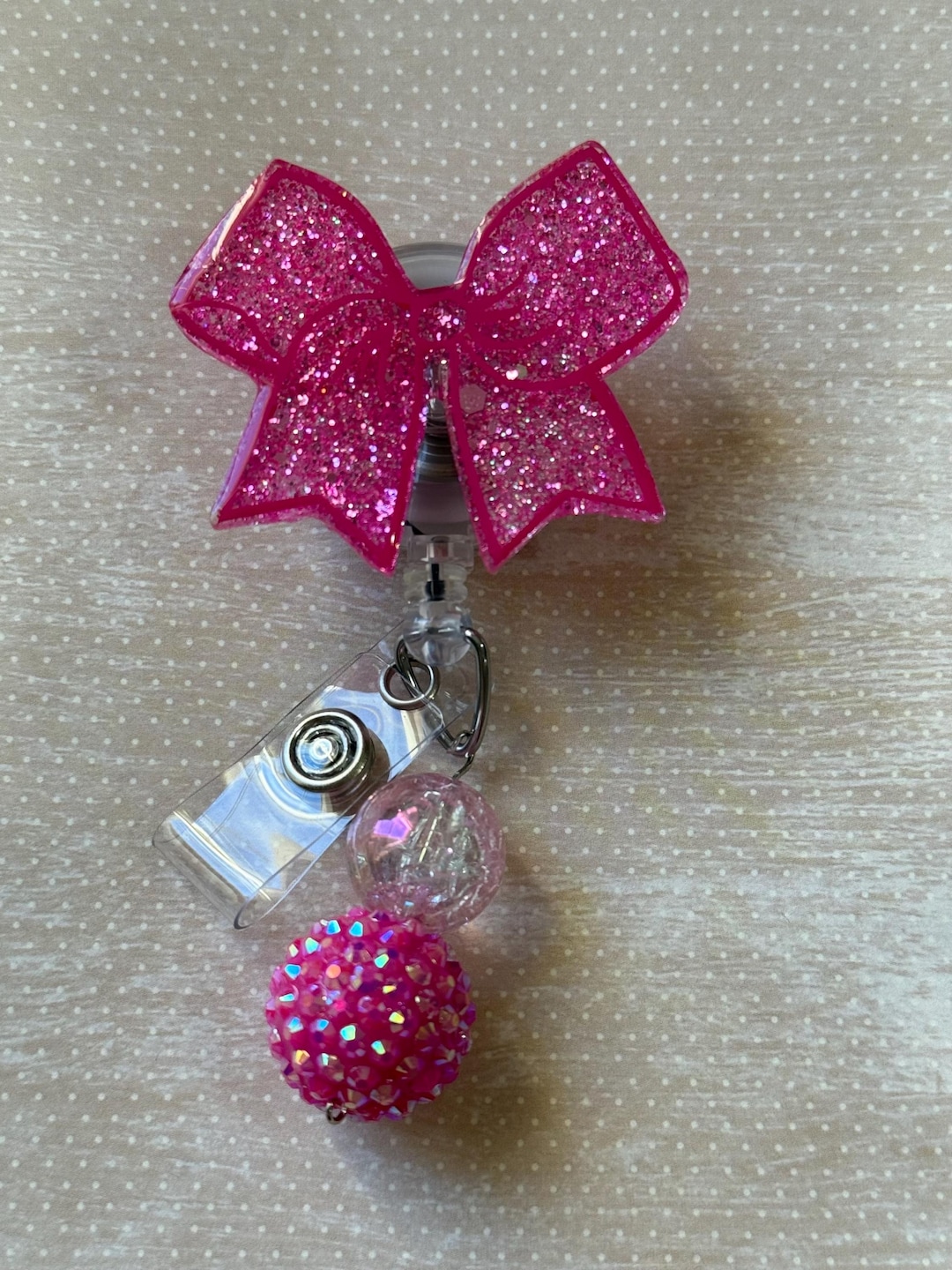 Bow Badge Reel Swivel Clip Pink With Beads - Etsy