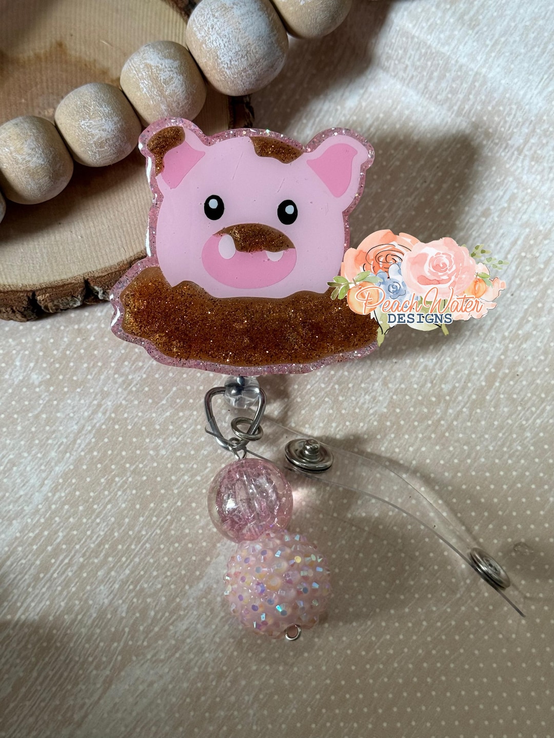 Muddy Little Pig Badge Reel and Beads Lanyard Barn Piggy - Etsy
