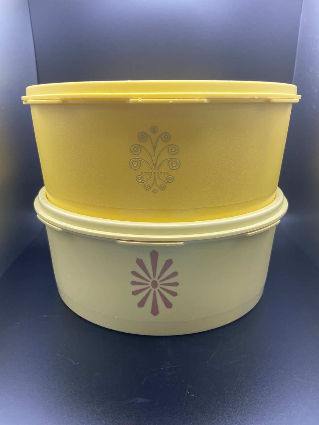 Vintage Tupperware Stacking Canisters - #1204 - Yellow / Ivory - Etsy