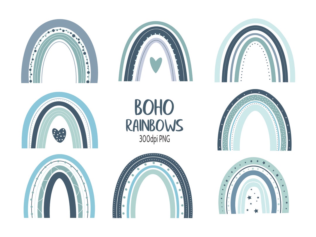 Blue Boho Rainbow Clipart Blue Nursery Clipart Blue Rainbow - Etsy España