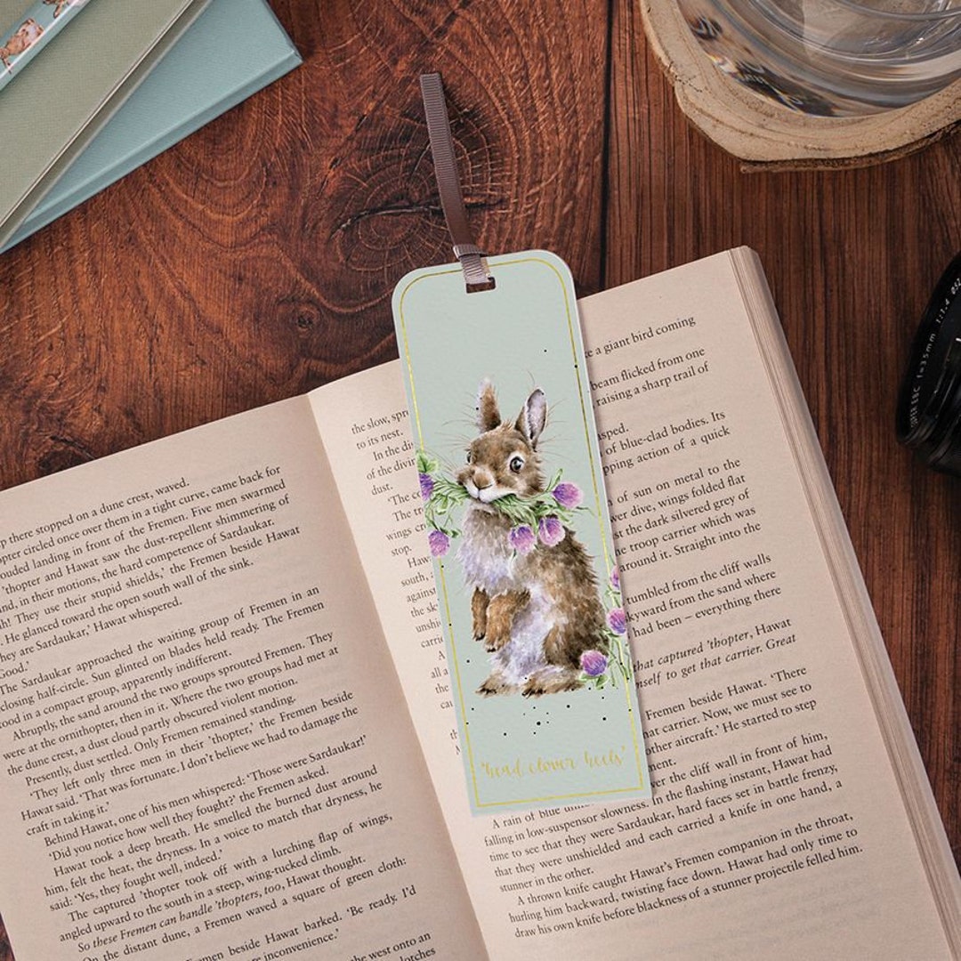 Wrendale Rabbit Bookmark 'head Clover Heels' Gold Foil and Ribbon ...