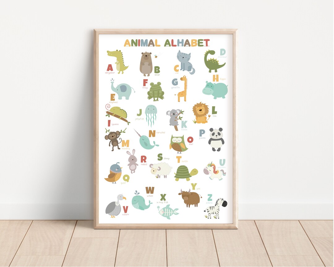 Animal Alphabet Print 26 Animals and Letters A4/PDF Prints - Etsy