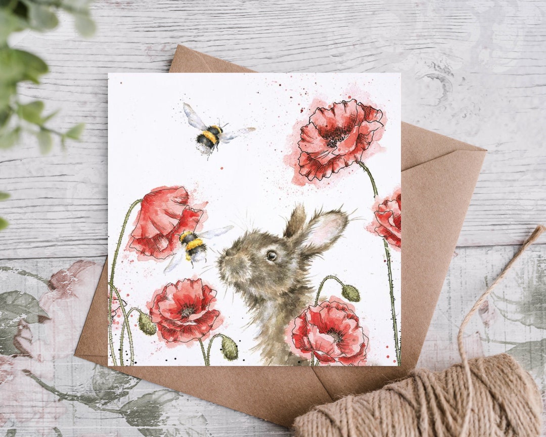 Wrendale Rabbit Card "let It Bee” Blank Inside 15cm X 15cm - Etsy