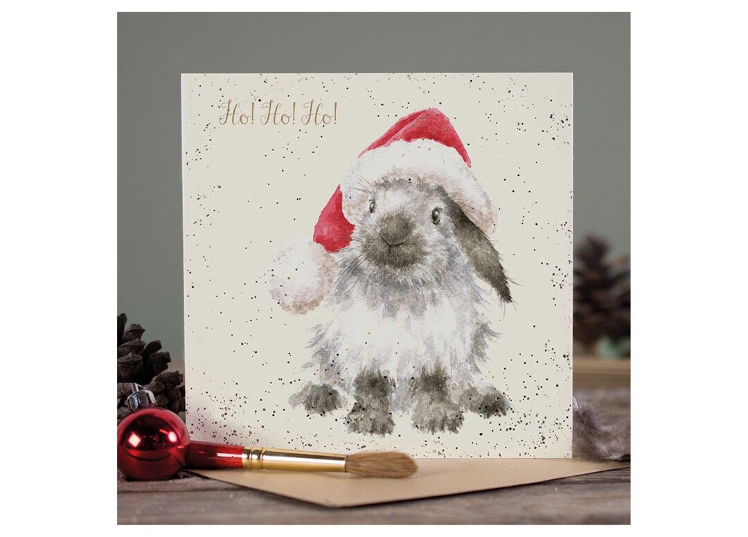 Christmas Rabbit Card, Gold Foil Detail, Ho Ho Ho Rabbit Wrendale ...