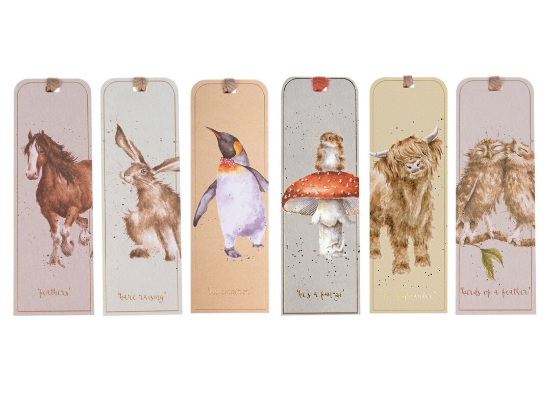 Wrendale Bookmarks, 6 Animal Designs, Gold Foil and Ribbon Detail ...