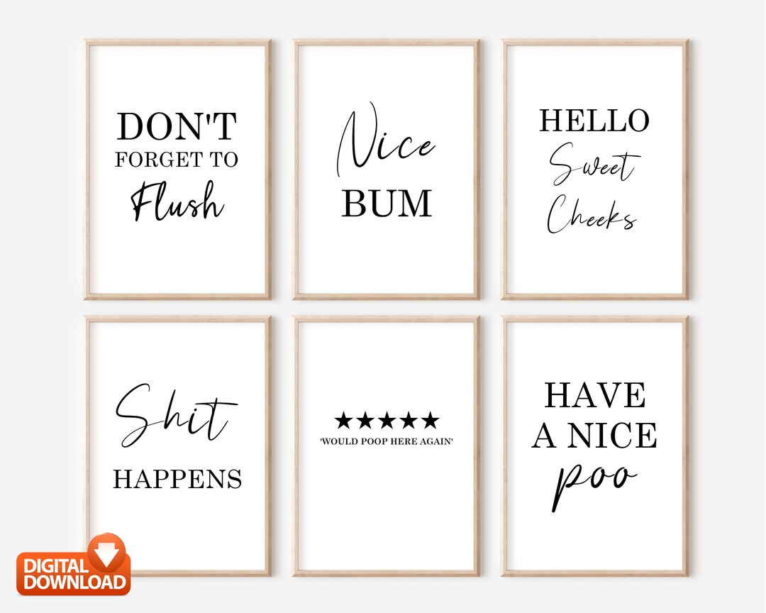 Bathroom Fun Prints, Instant Digital Download, Rude Art, Full Set of 6 ...
