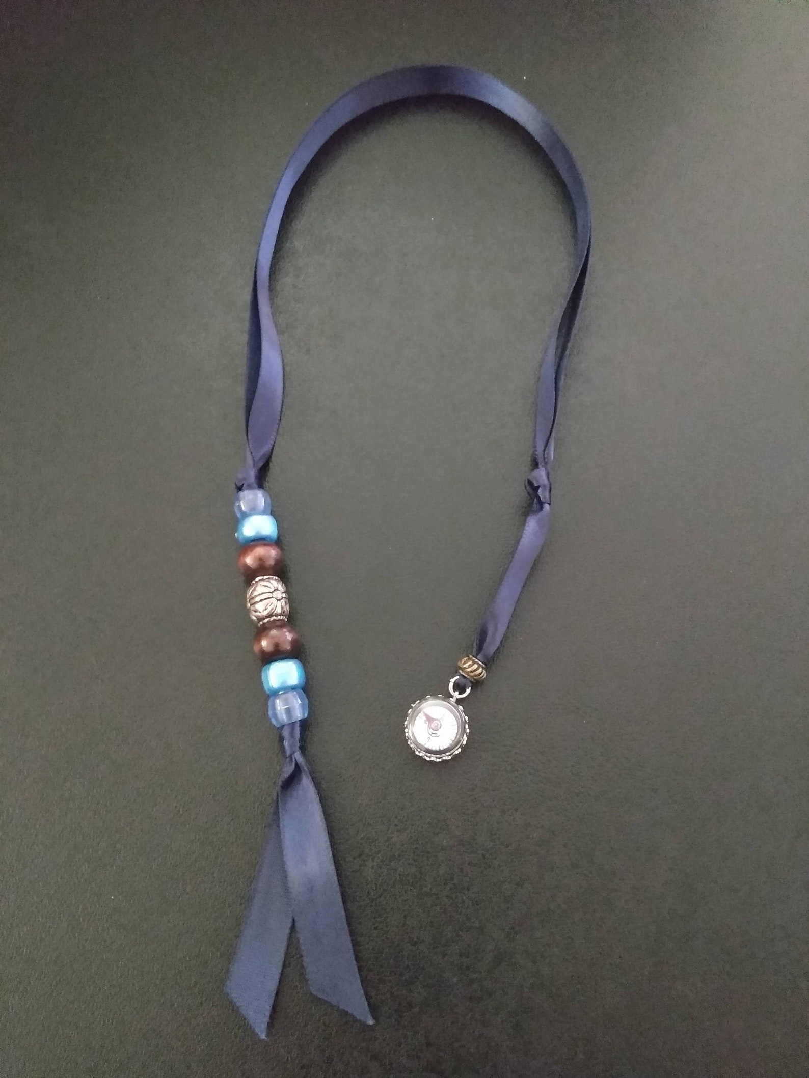 Satin Ribbon Bookmark Compass Pendant Dark Blue Ribbon - Etsy
