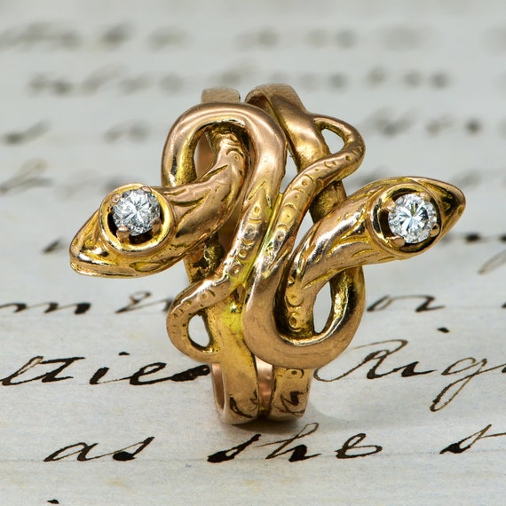 The Vintage Diamond Crowned Snake Ring | Etsy