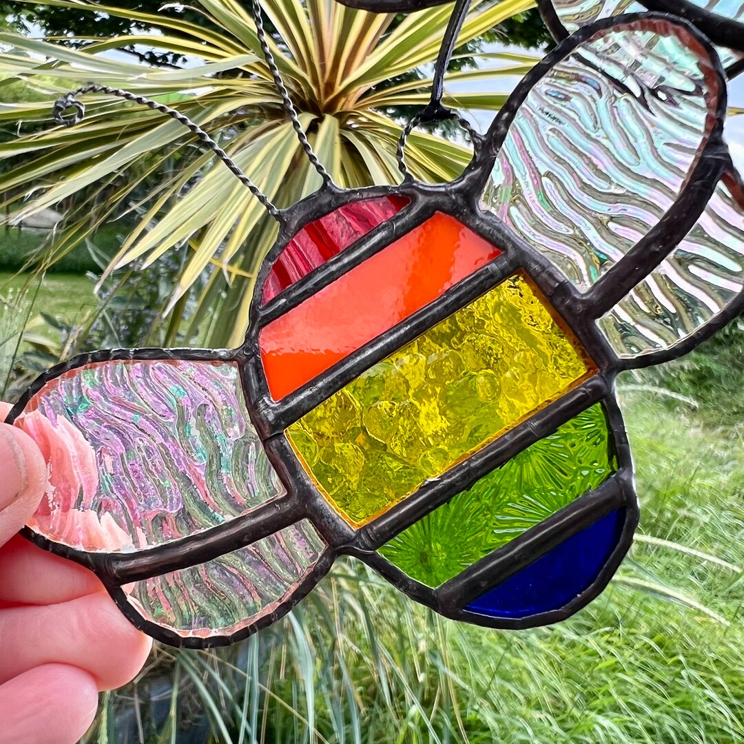 Rainbow Stained Glass Bee Suncatcher: Iridescent Window Decor - Etsy