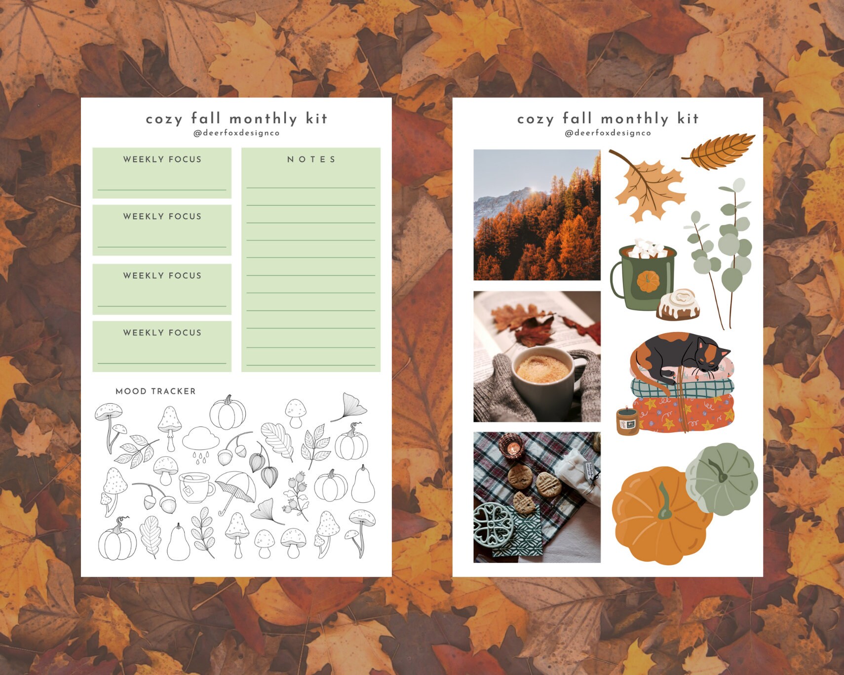 COZY FALL Monthly Printable Sticker Kit Journal Kit Autumn, Pumpkin ...