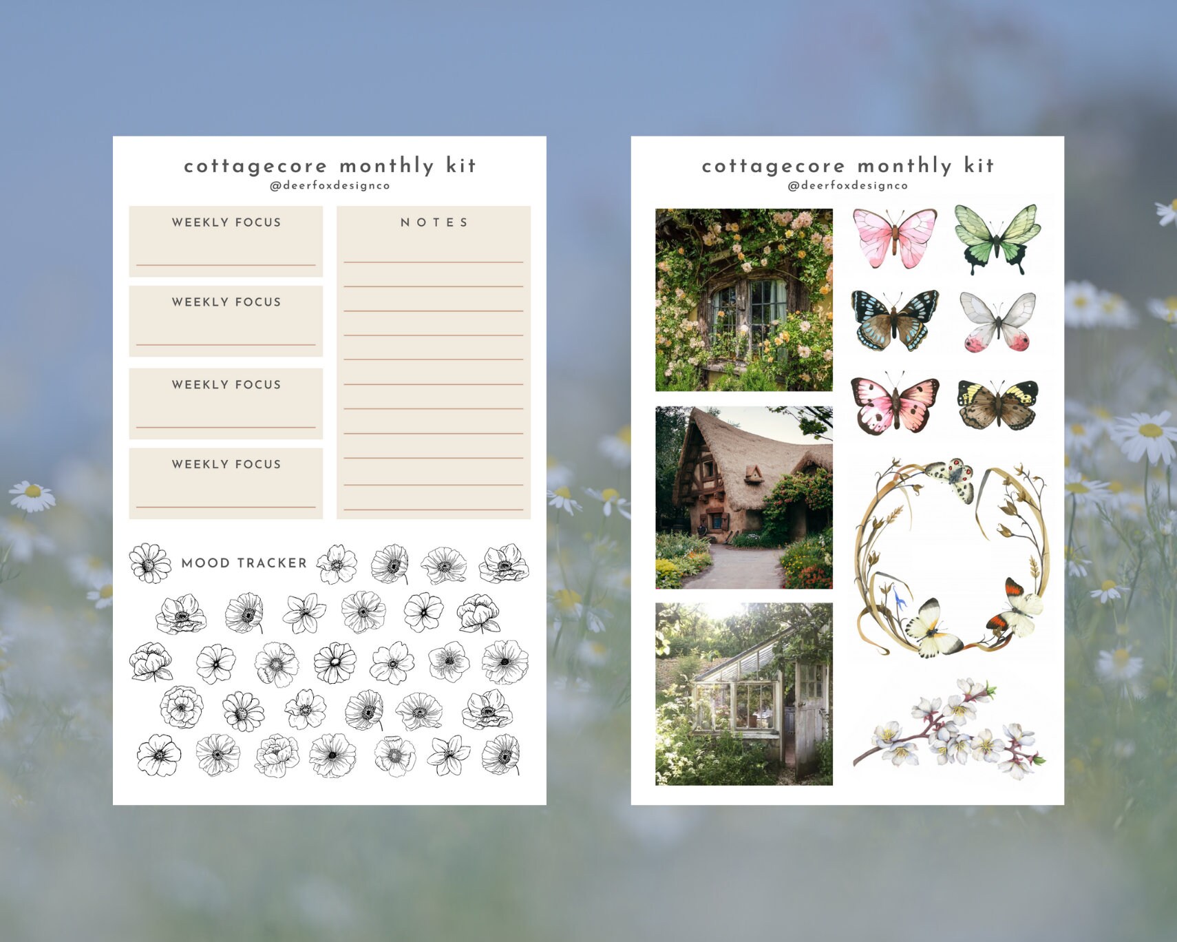 COTTAGECORE Monthly Printable Sticker Kit Printable Journal Kit Cottage ...