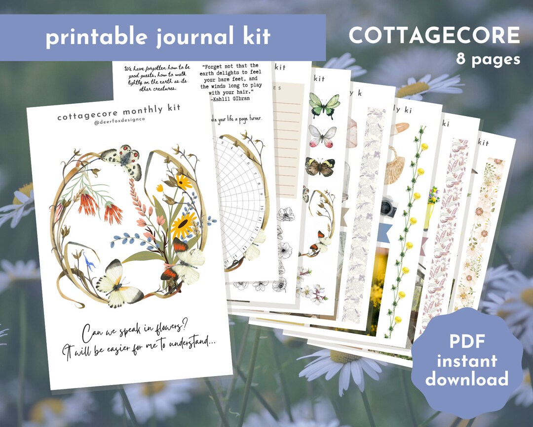 COTTAGECORE Monthly Printable Sticker Kit Printable Journal Kit Cottage ...