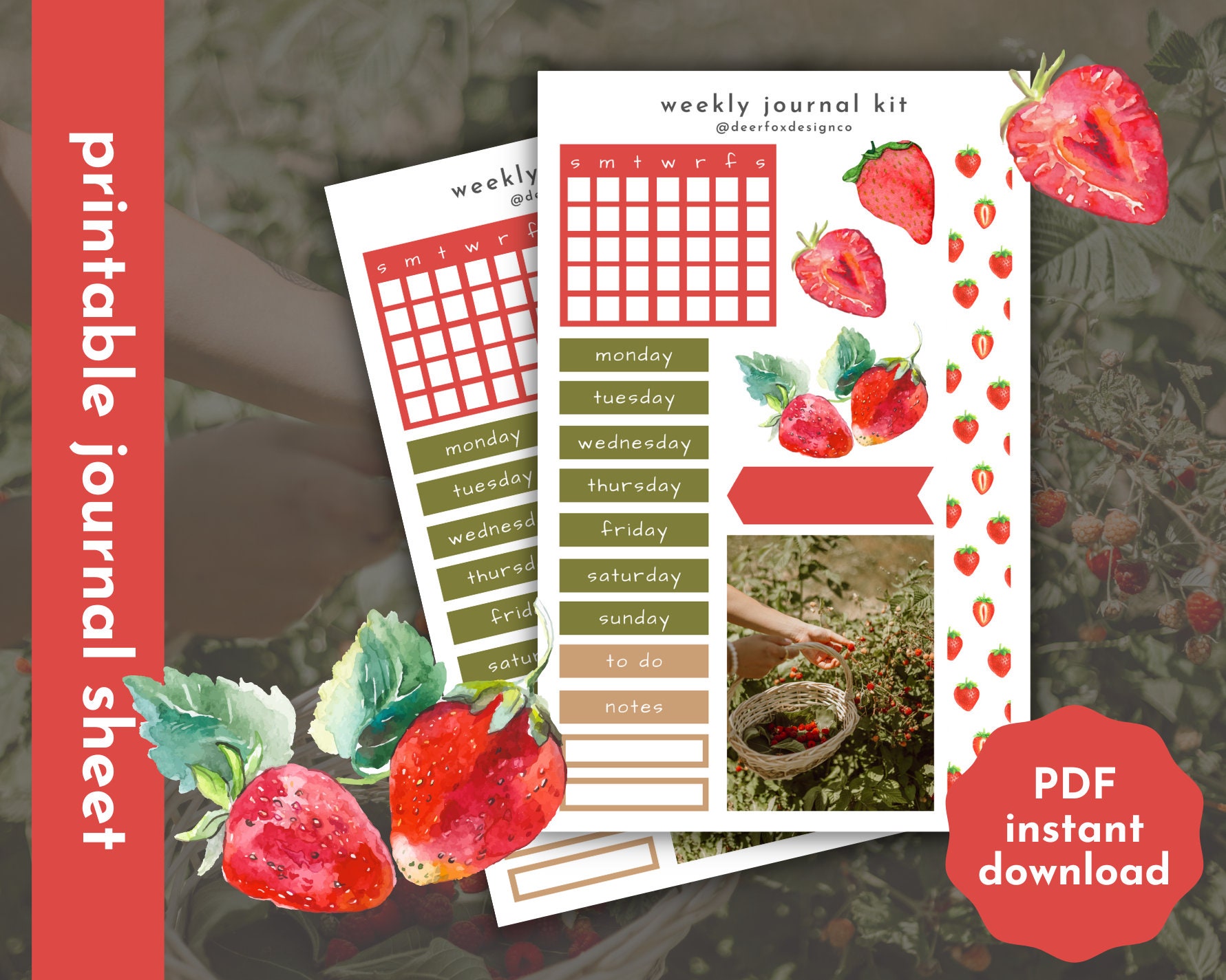 STRAWBERRY MEADOWS Printable Planner Stickers | Journal Weekly Kit ...