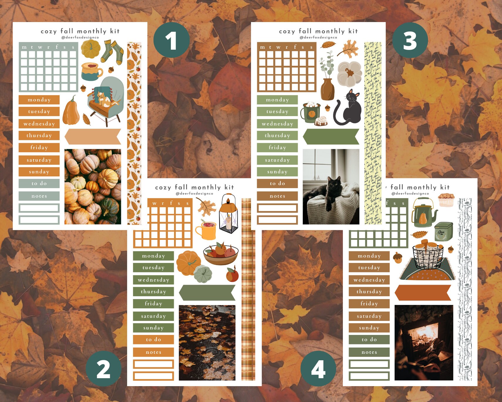 COZY FALL Monthly Printable Sticker Kit Journal Kit Autumn, Pumpkin ...