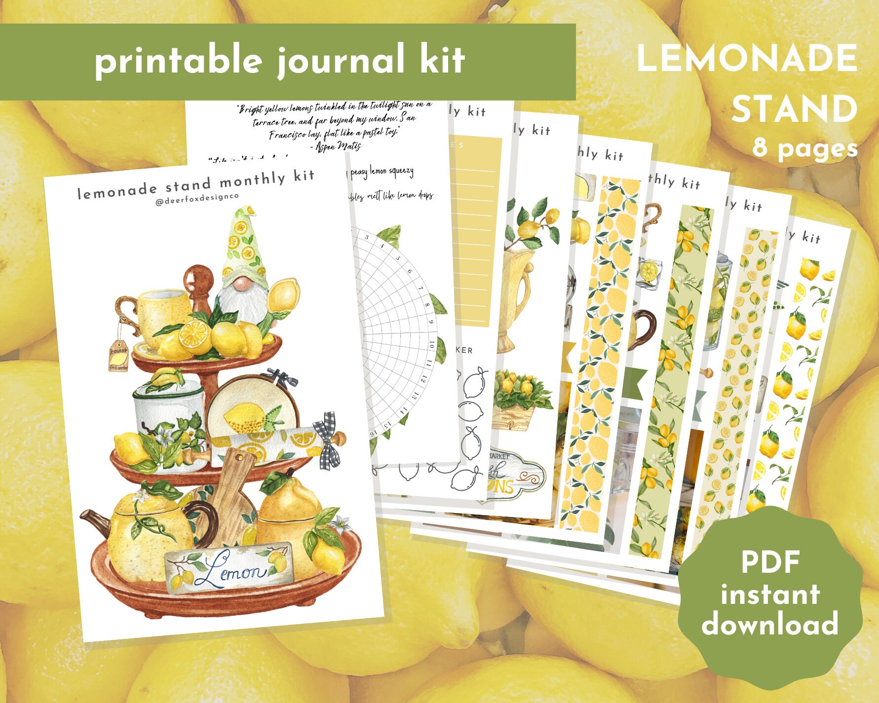 LEMONADE STAND Monthly Printable Sticker Kit Journal Kit Lemons, Summer ...