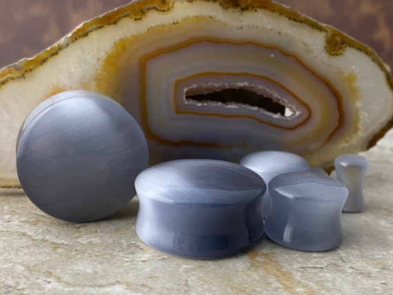 Convex Grey Cat Eye Stone Double Flare Plugs. Ear Guages - Etsy