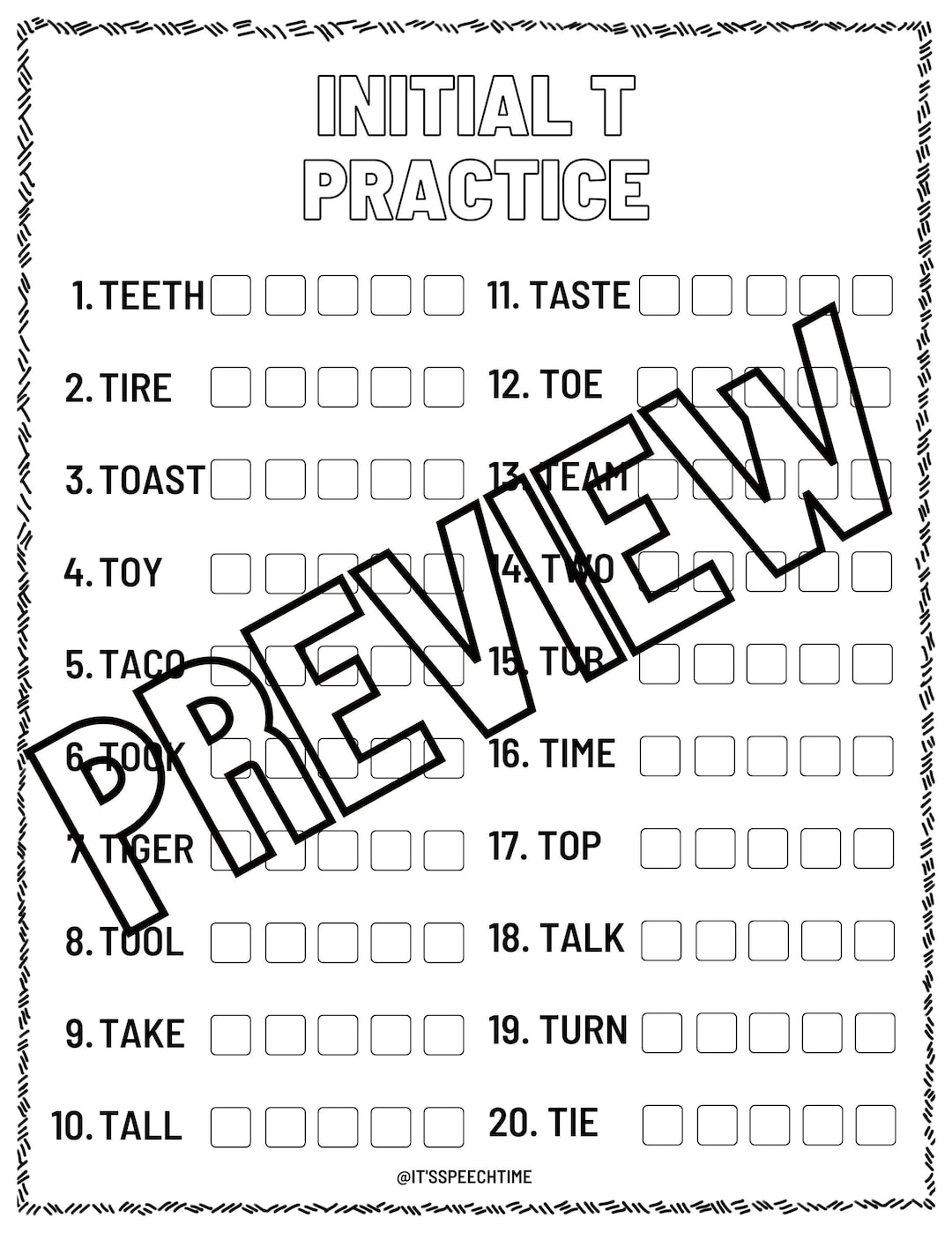 T Articulation Worksheet - Targeting "t" in the Initial, Middle, Final ...