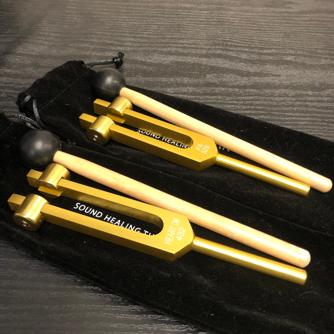 432hz and 528hz Metal Tuning Fork Set Gold Color With Bags and Wooden ...