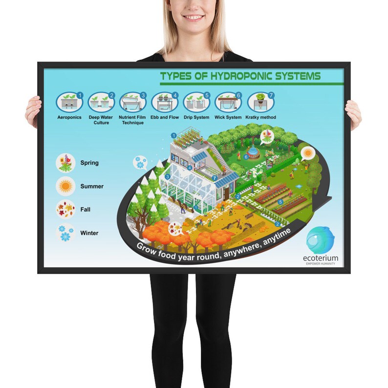 Types of Hydroponic Systems Poster, 36 X 24 Inches, Framed Educational ...