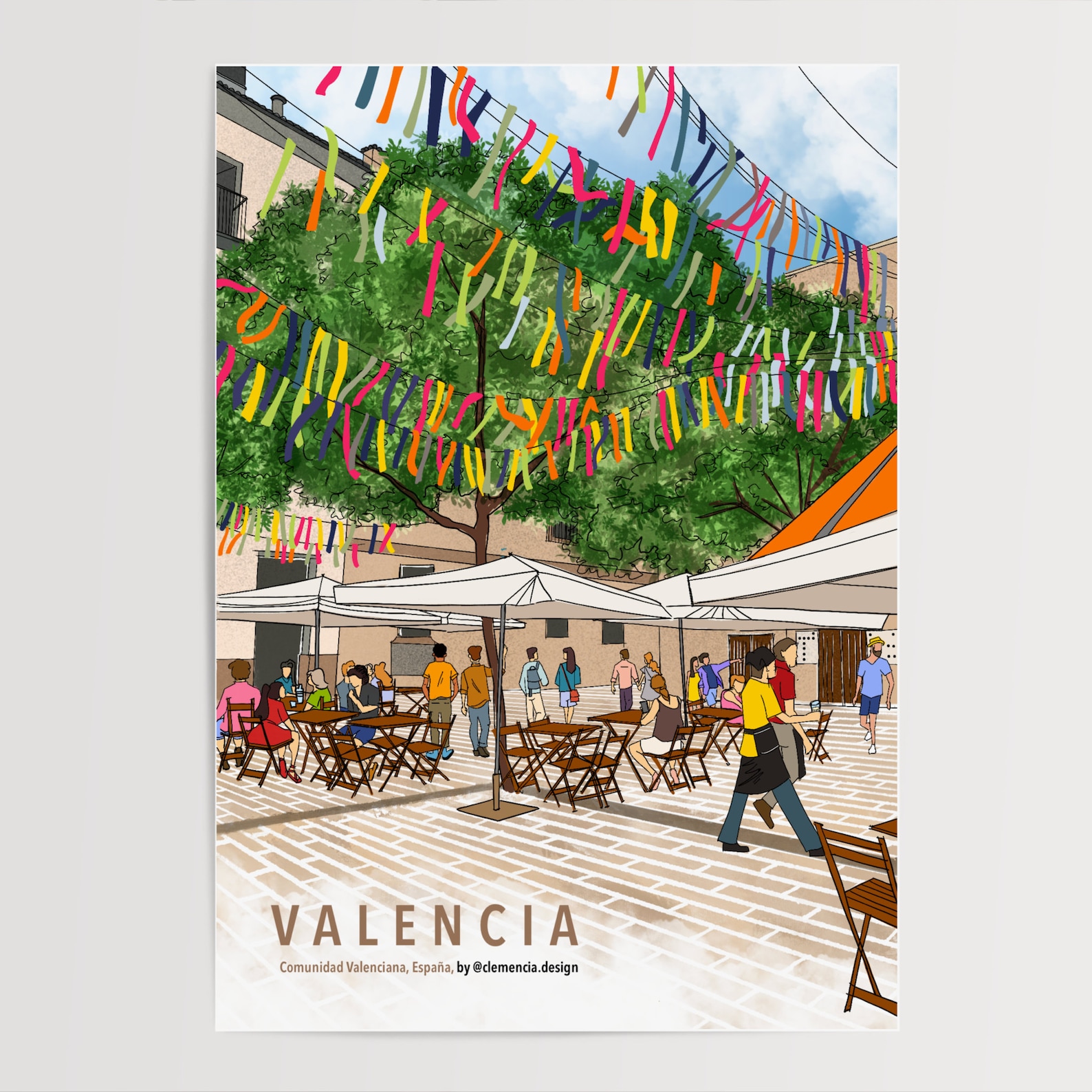 Valencia Place Drawing Print, Valencia Travel Poster, Valencia ...