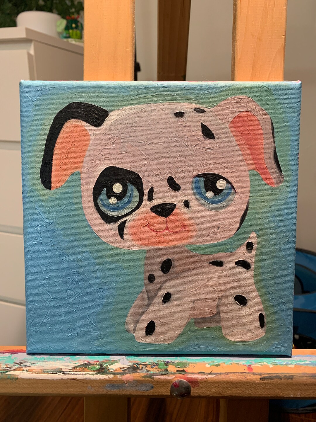 LPS Dalmatian Dog Painting Oil on Canvas Toy Nostalgia Early 2000s Dog ...