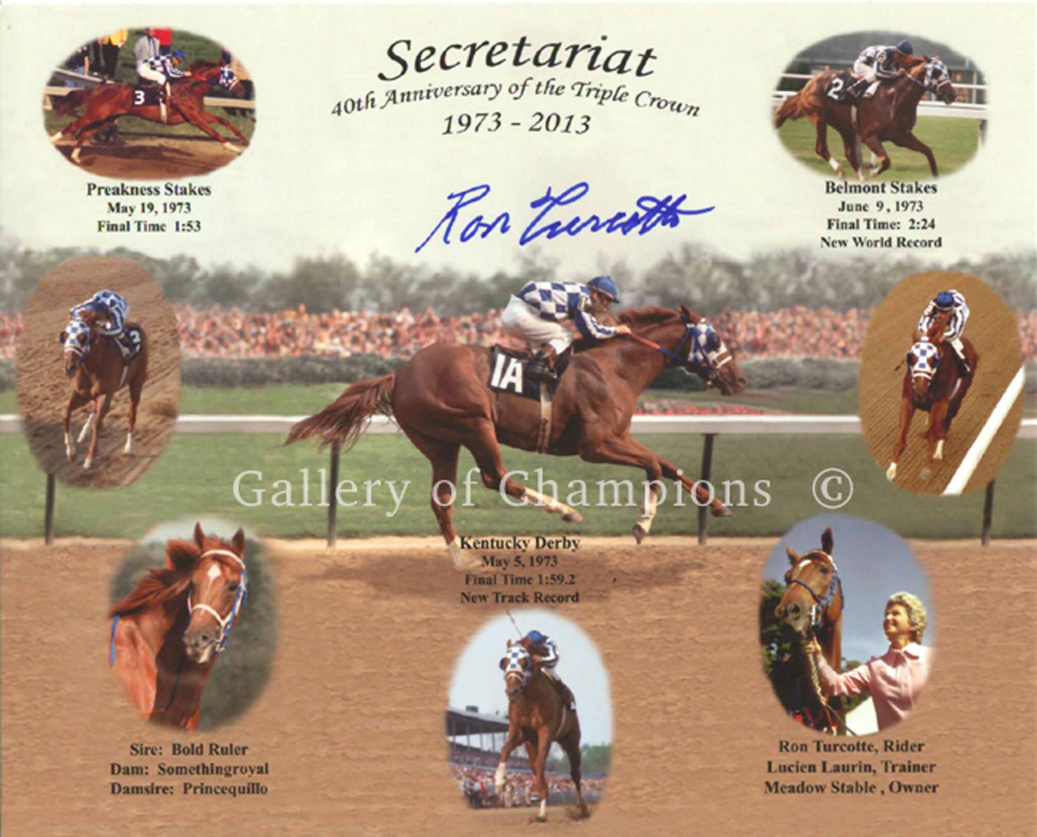 Secretariat 40th Anniversary Triple Crown Collage Signed Ron Turcotte ...