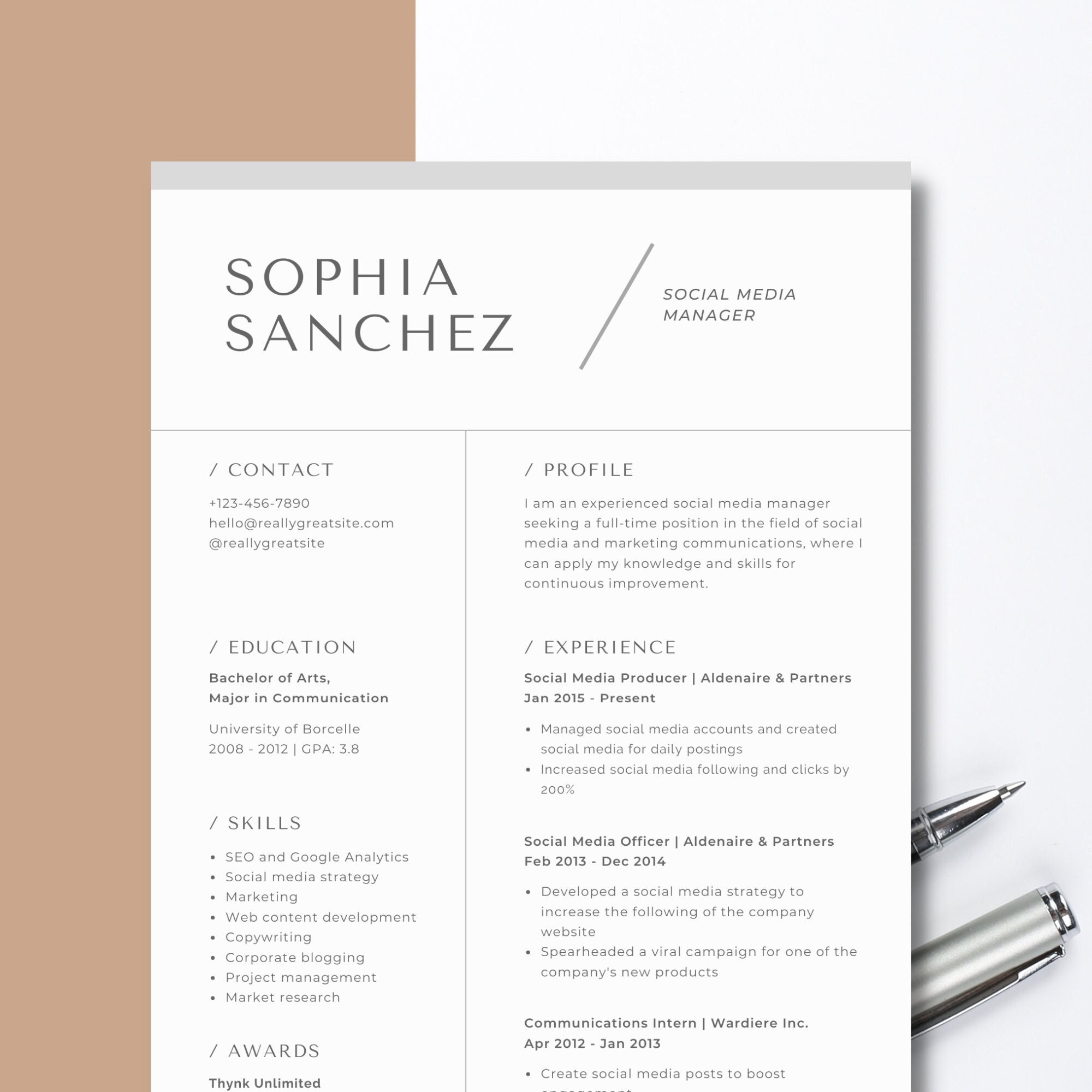 ATS Resume Template Word, Google Docs, Minimalist ATS CV Template ...