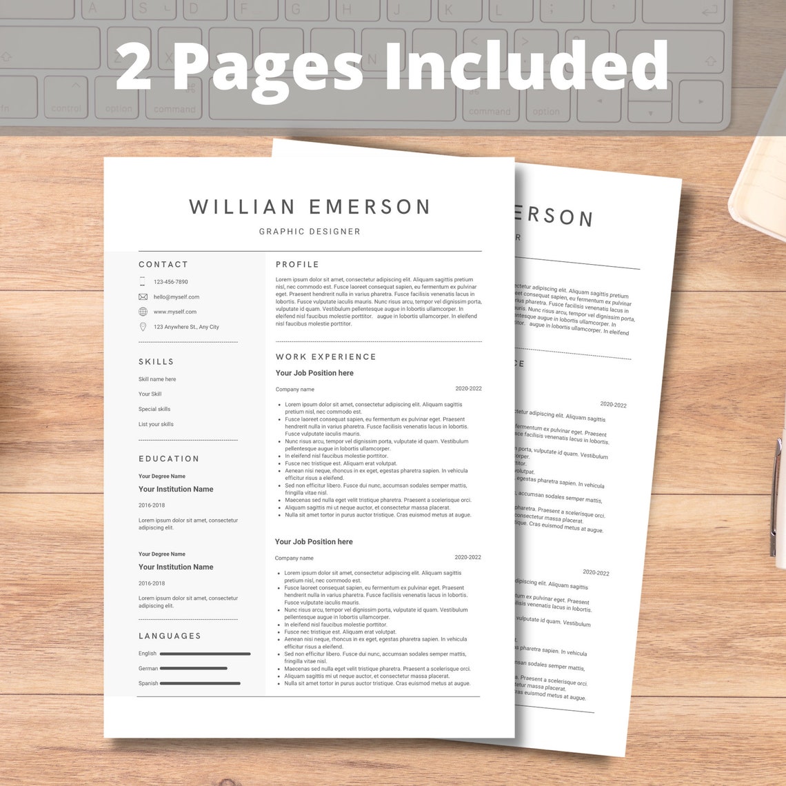 Resume Template, Professional Modern Resume Template for Pages, Word ...
