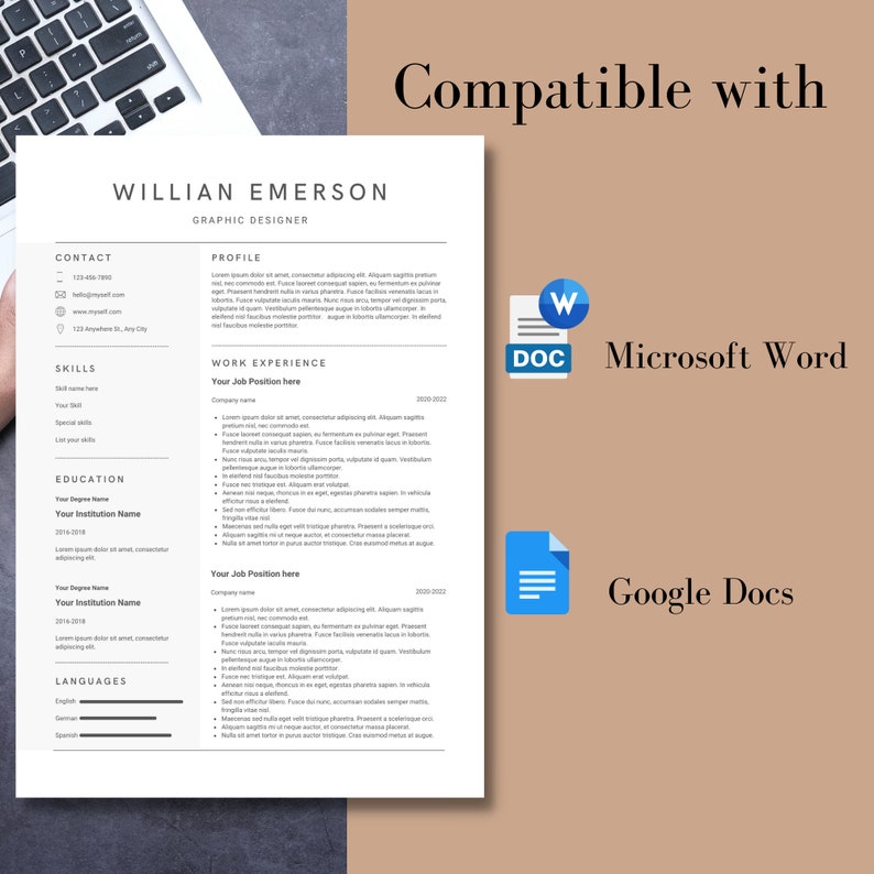 Resume Template, Professional Modern Resume Template for Pages, Word ...