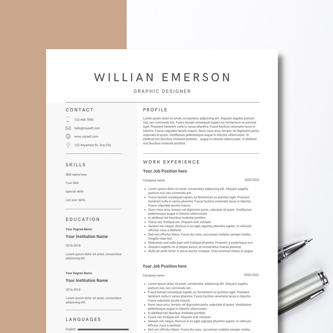 Resume Template, Professional Modern Resume Template for Pages, Word ...