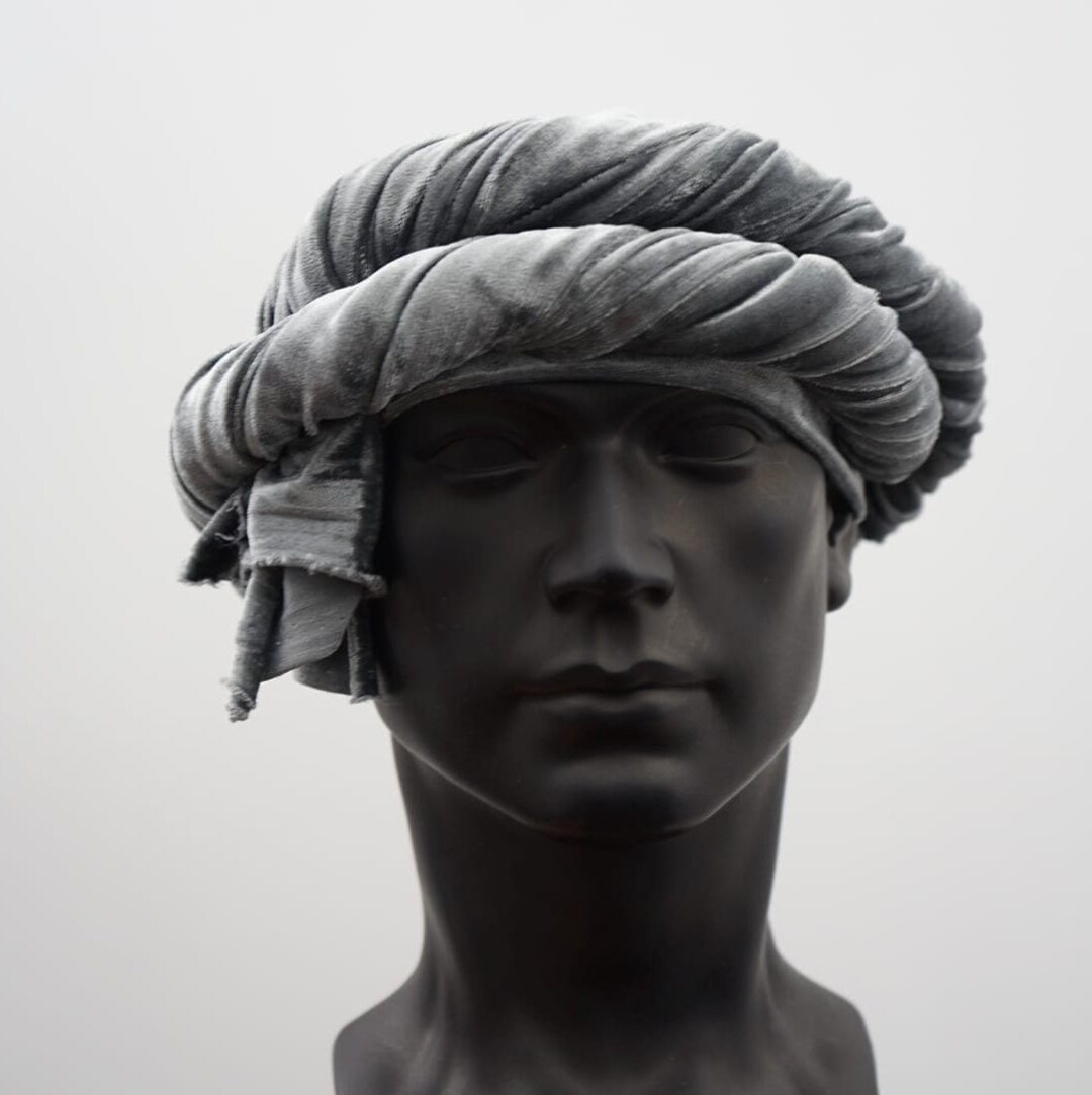 Grey Male Turban Men Halo Headwraps Velvet Durag Turban Hat for Men ...