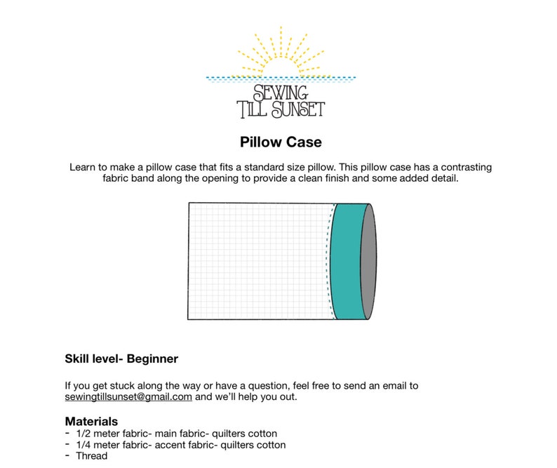Pillow Case - PDF Sewing Pattern - Beginner Sewing Project - Digital ...