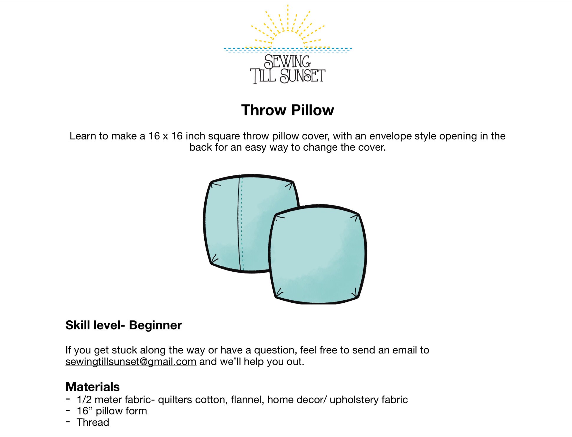 Throw Pillow - PDF Sewing Pattern - Beginner Sewing Project - Digital ...