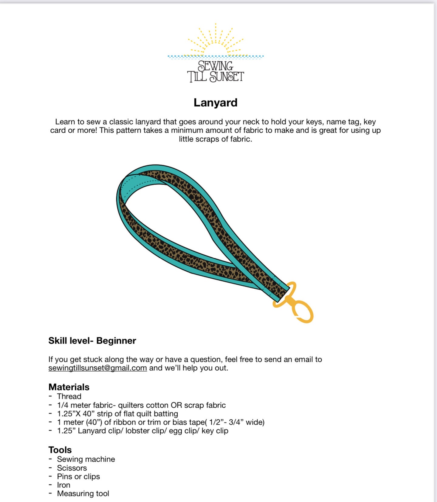 Lanyard PDF Sewing Pattern Beginner Sewing Project Digital Download - Etsy