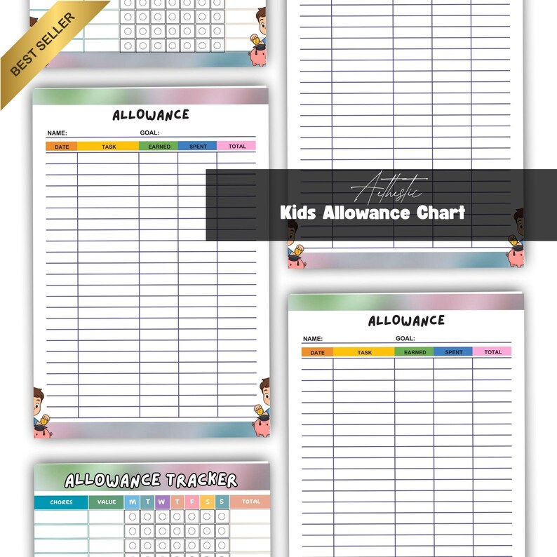Kids Allowance Chart Printable, Money Tracker for Kids, Weekly ...