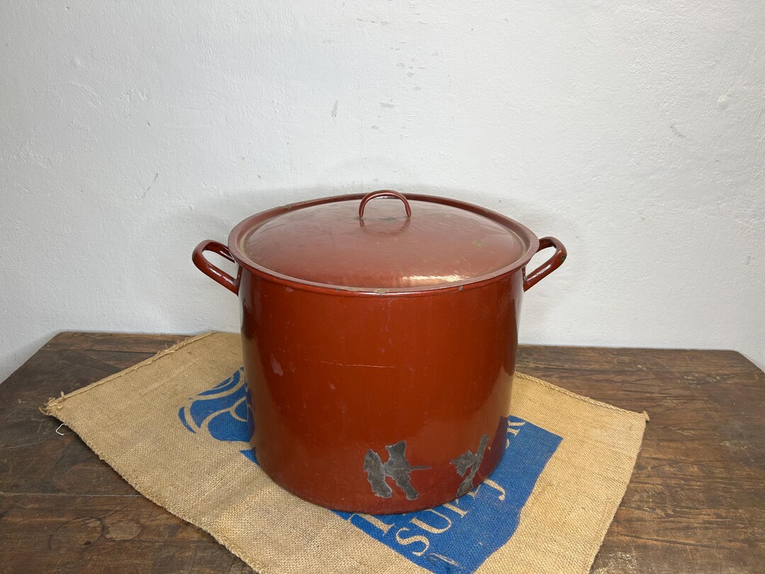 Antique, Vintage Pot, Enamel Pot, Old Enamel Pot, Antique Enamel Pot ...
