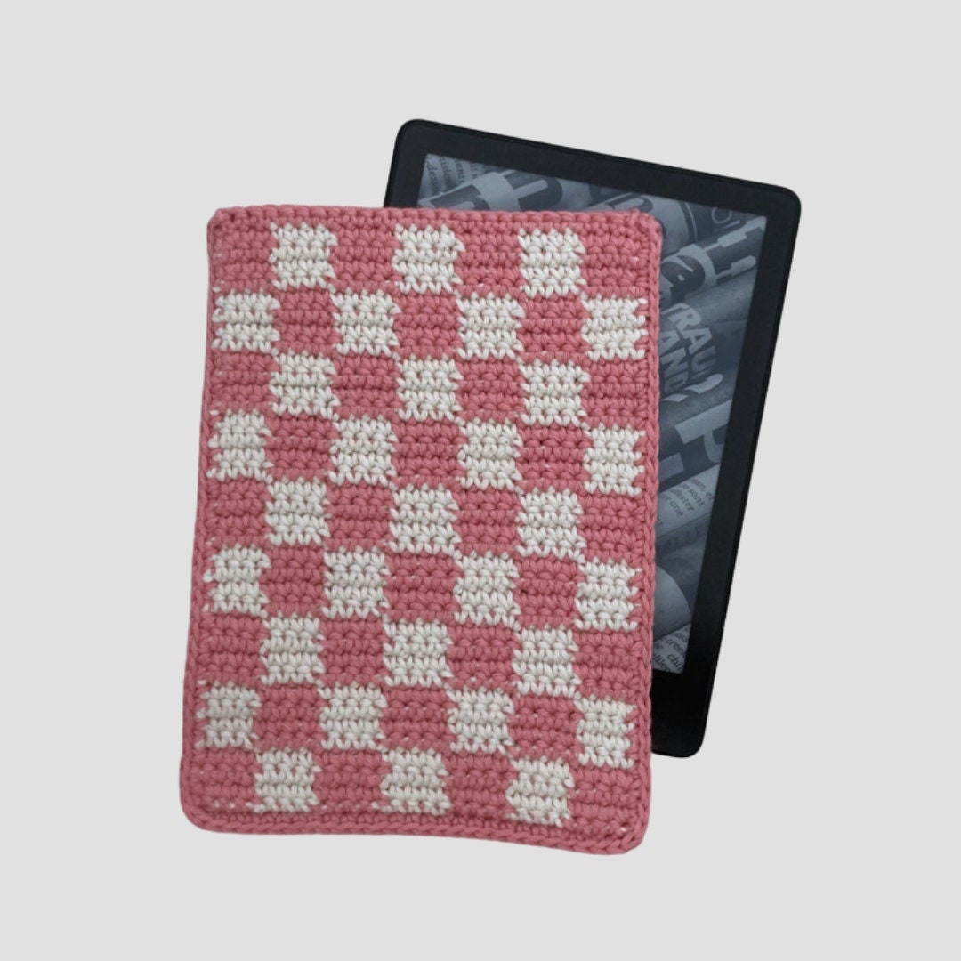 Pink Checkered Crochet Kindle/ereader Cover - Etsy