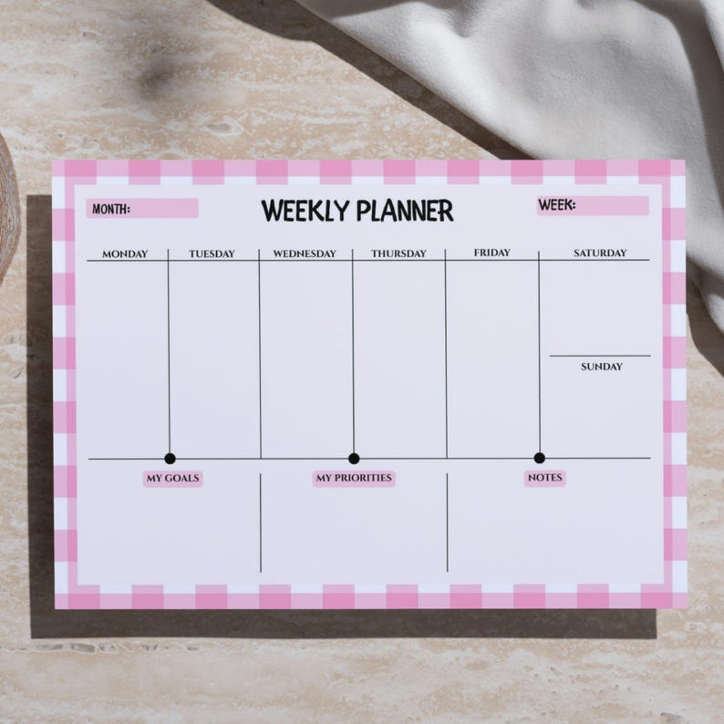 Digital Pink Weekly Planner | Printable Deskpads | Minimal Planner ...