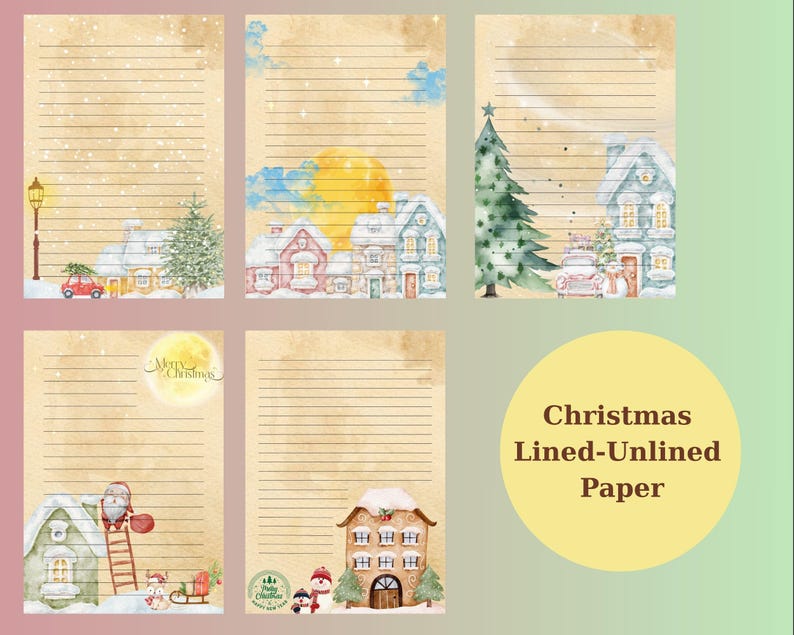 Digital Christmas Letter Lined-unlined Paper: Printable Holiday Writing ...
