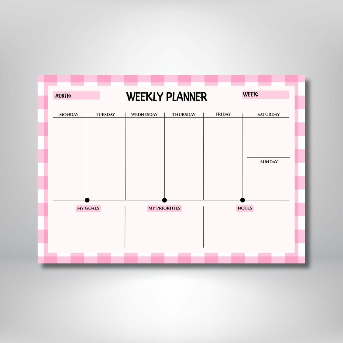 Digital Pink Weekly Planner | Printable Deskpads | Minimal Planner ...